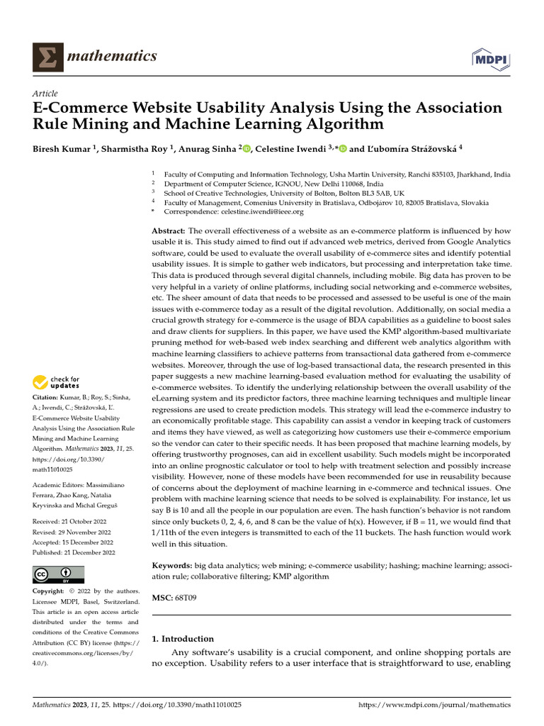 Mathematics 11 00025 | PDF | Usability | Machine Learning