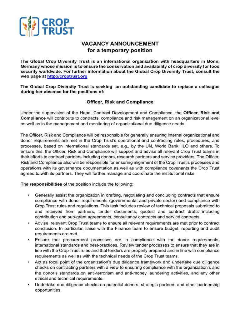 JD Vacancy - Annoucement - Risk - Officer | PDF | Regulatory Compliance ...