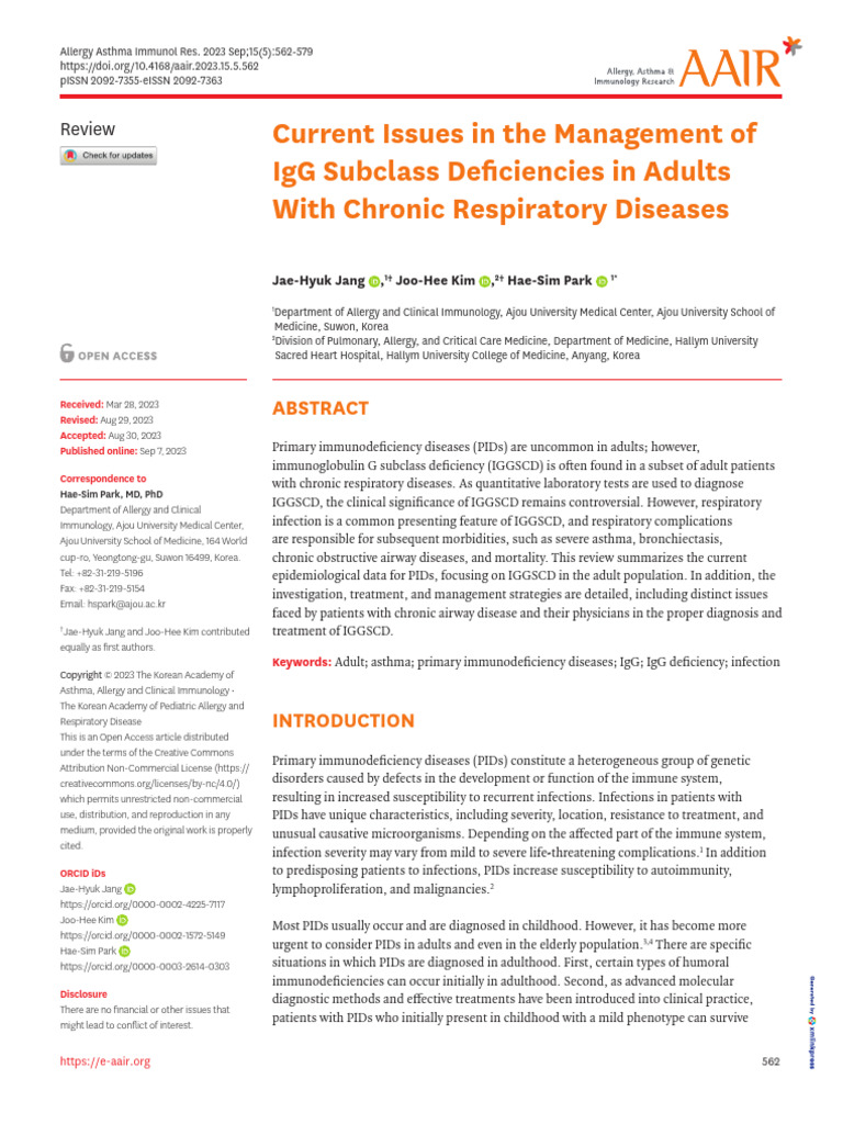 Management of IgG Subclass Deficiencies | PDF | Asthma | Infection