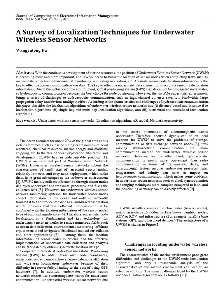A Survey Of Localization Techniques For Underwater Wireless Sensor