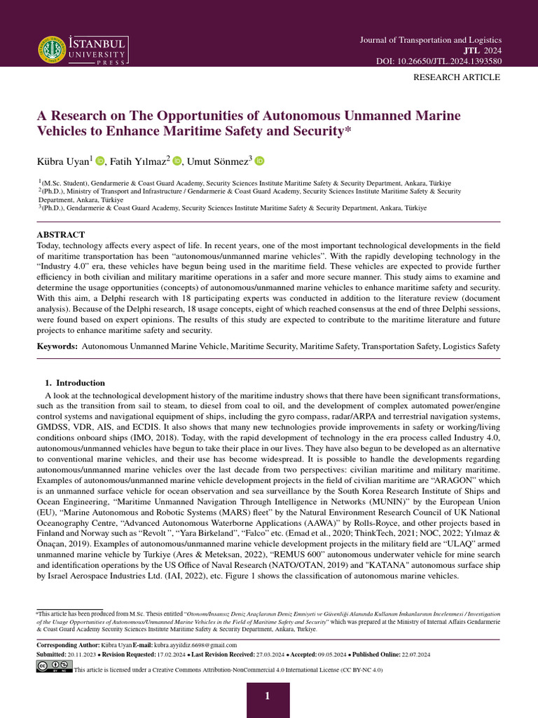 A Research On The Opportunities of Autonomous Unmanned Marine Vehicles ...
