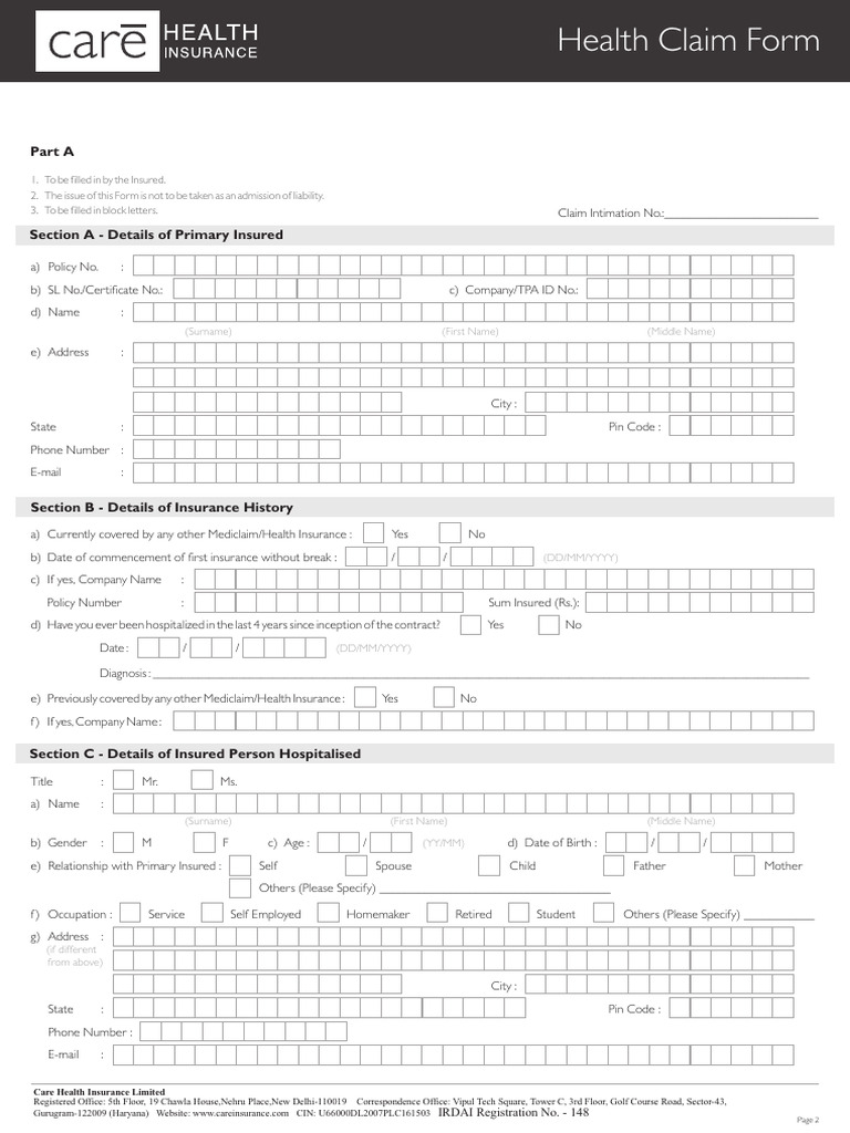 Health Insurance Claim Form Details | PDF | Hospital | Medicine
