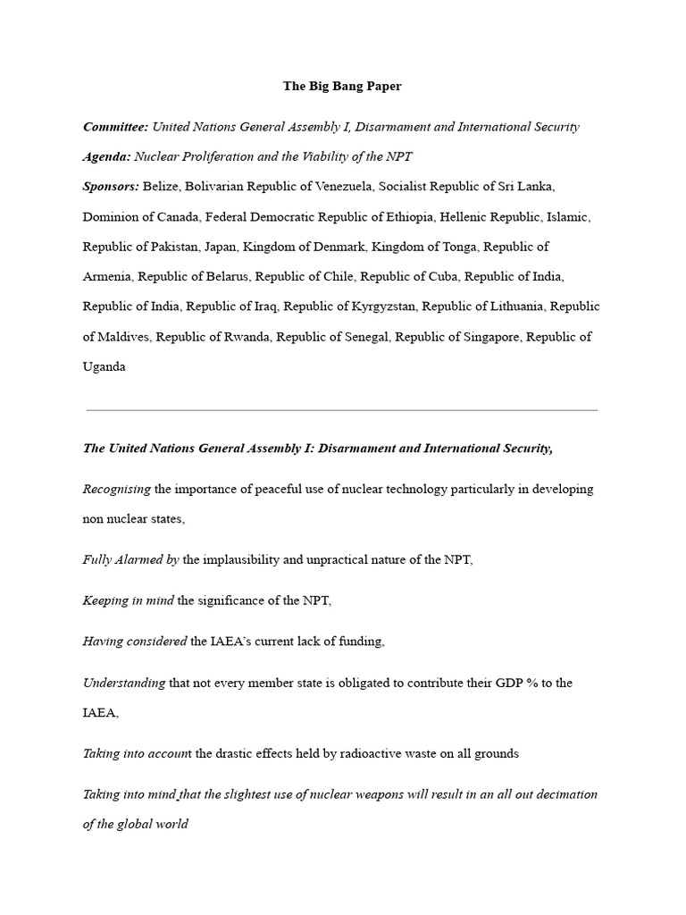 The Big Bang Paper Pdf Treaty On The Non Proliferation Of Nuclear