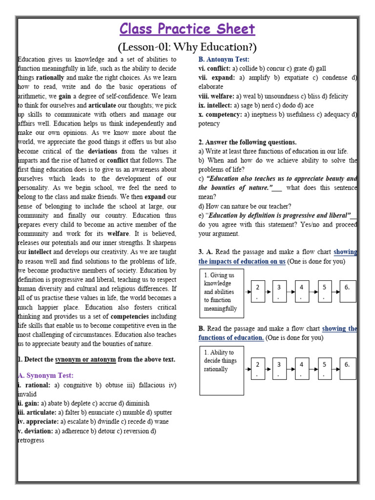 Class Practice Sheet | PDF | Cognition