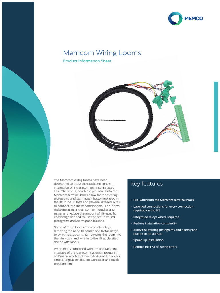 Memcom Wiring Looms Datasheet GB V01 | PDF | Relay | Manufactured Goods