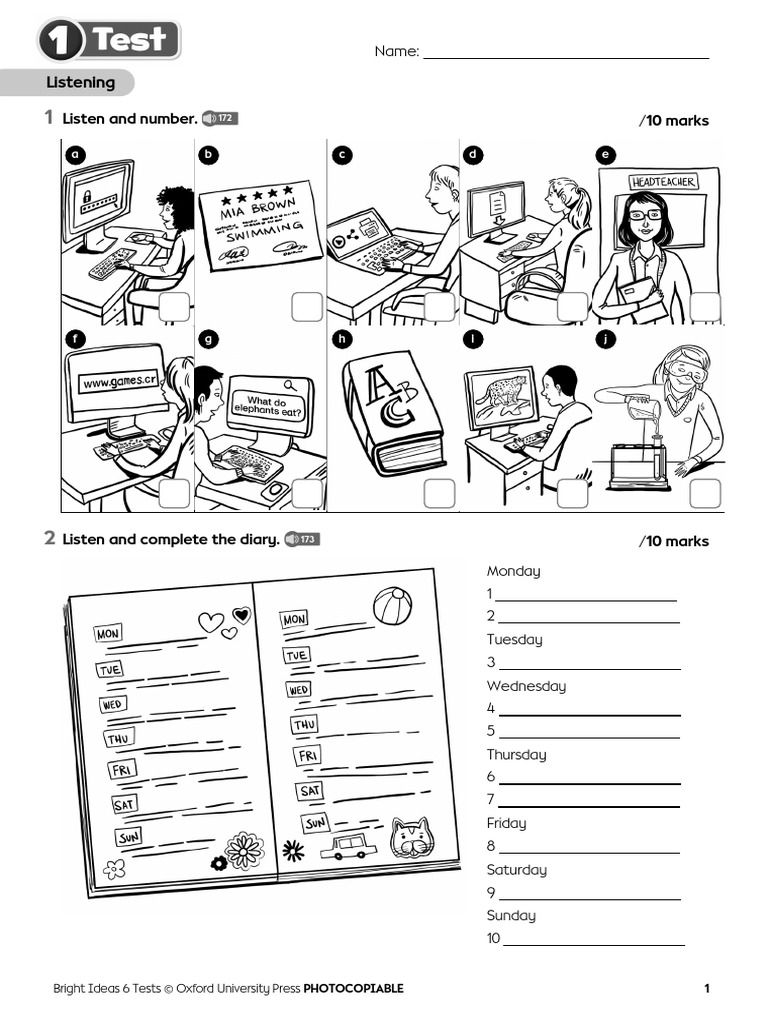 Bright - Ideas - 6 - Unit 1 Test | PDF