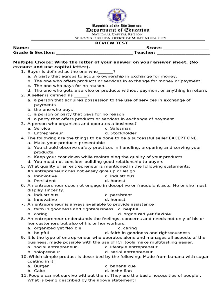 REVIEW TEST-TLE | PDF | Spreadsheet | Microsoft Excel