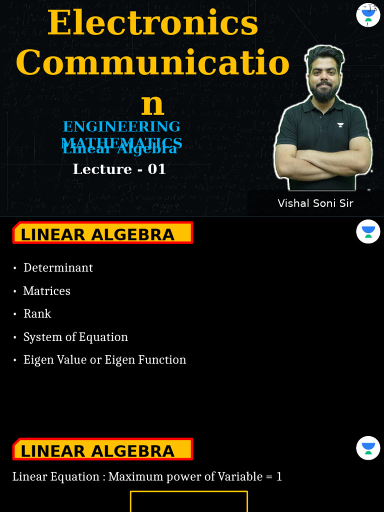 01 - PPT - 1 - Linear Algebra - Mathematics - Output | PDF | Matrix ...