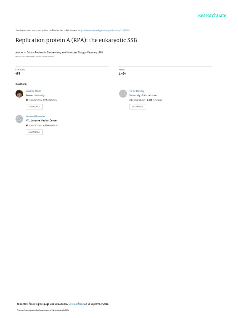Replication_protein_A_RPA_the_eukaryotic_SSB | PDF | Dna | Protein Domain