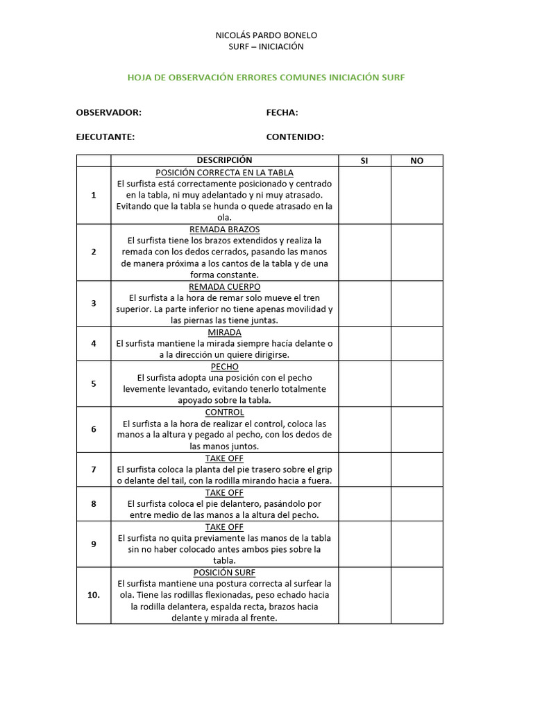 Hoja de Observacion Nicolas Pardo | PDF