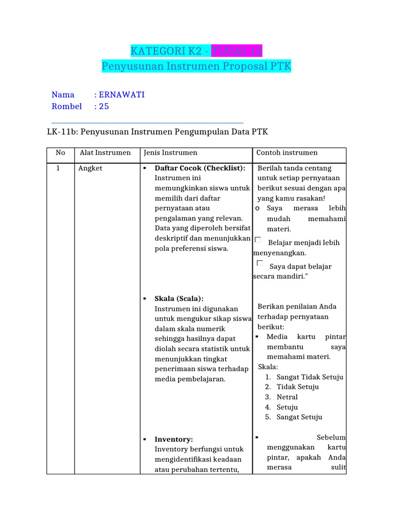 Penyusunan Instrumen Pengumpulan Data PTK Erna | PDF