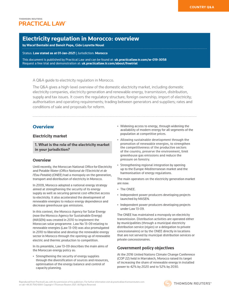 Electricity Regulation in Morocco Overview | PDF | Renewable Energy ...