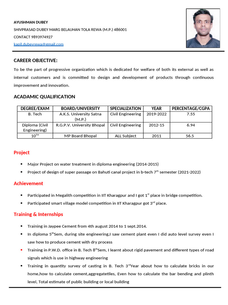 CV - Updated Ayushman Dubey 2 (7) Rewa | PDF