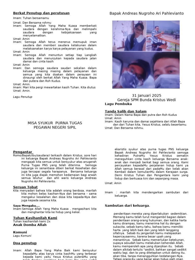 Teks Misa Syukur Purna Tugas Print | PDF