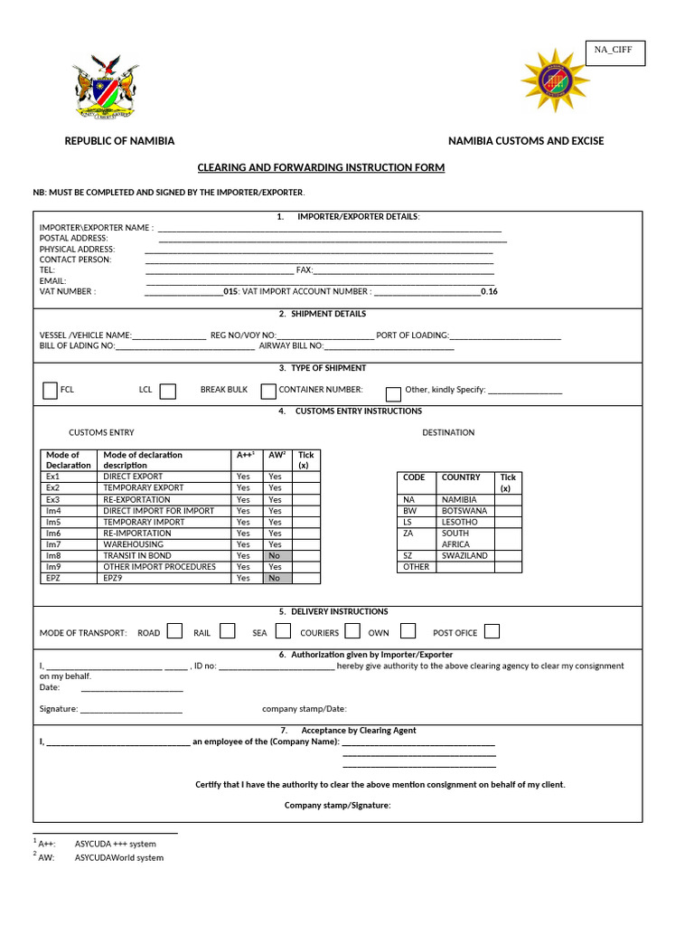 Clearing and Forwarding Instruction (V2) | PDF | Customs | Supply Chain ...