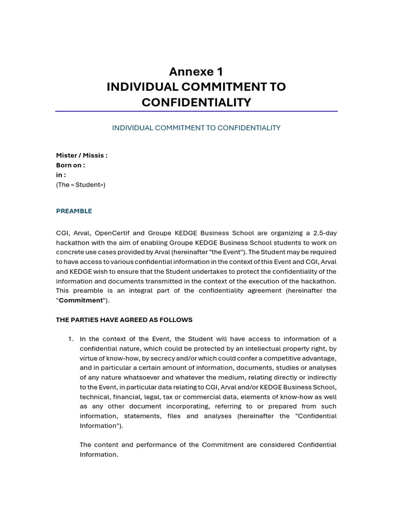 Hackathon Confidentiality Agreement | PDF | Intellectual Property ...