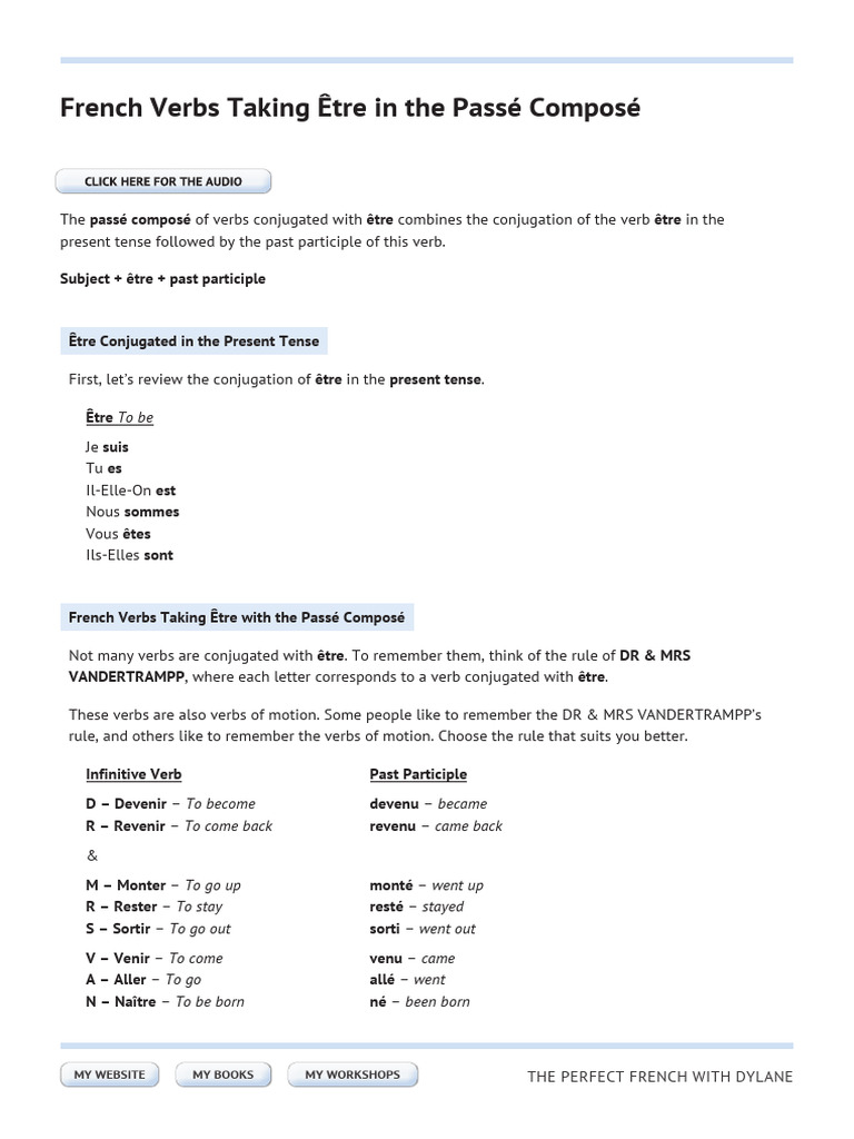 The Perfect French - French Verbs Taking Être I | PDF | Grammatical ...