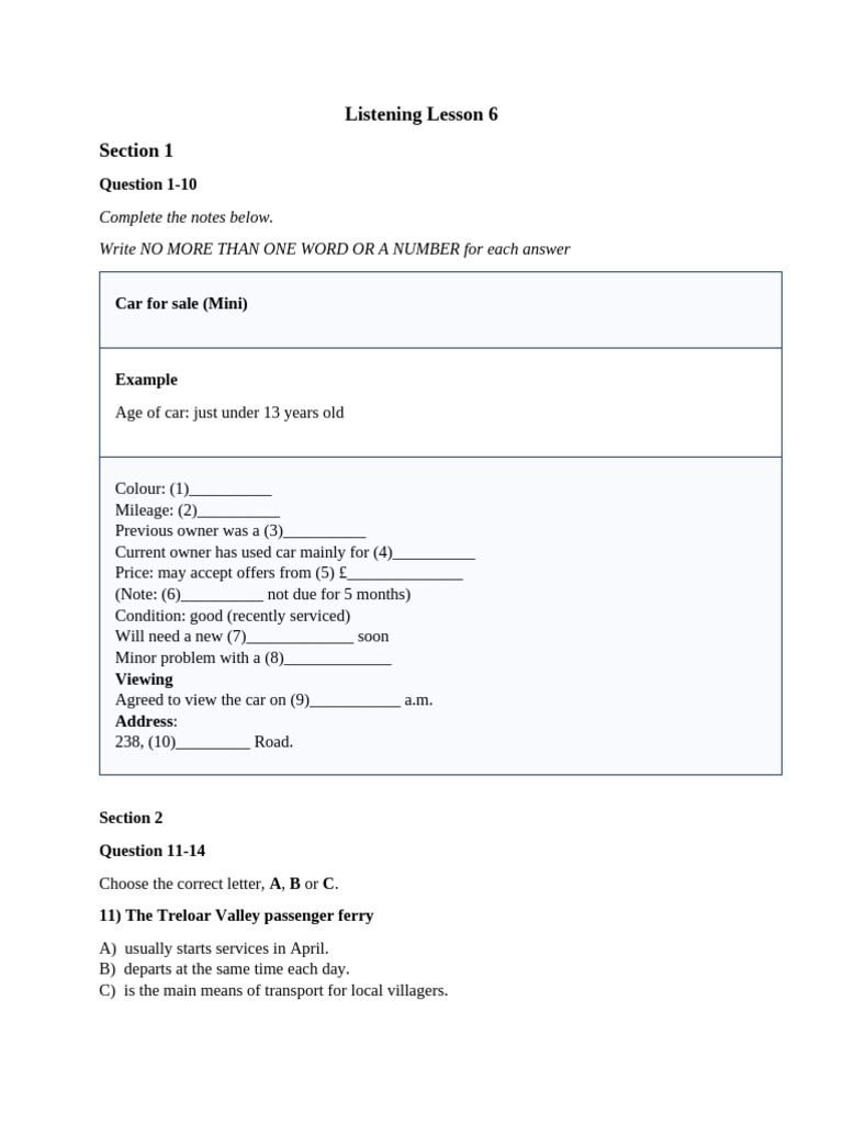 Listening Lesson 6 Pdf