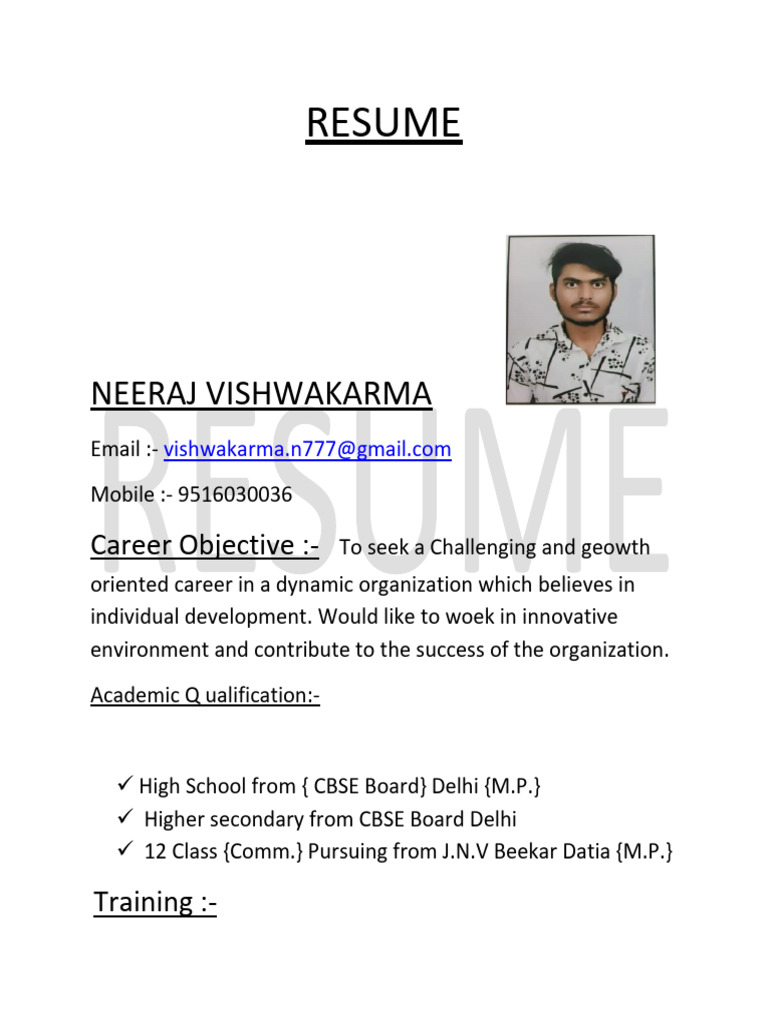 Resume Neeraj Vishwakarma | PDF