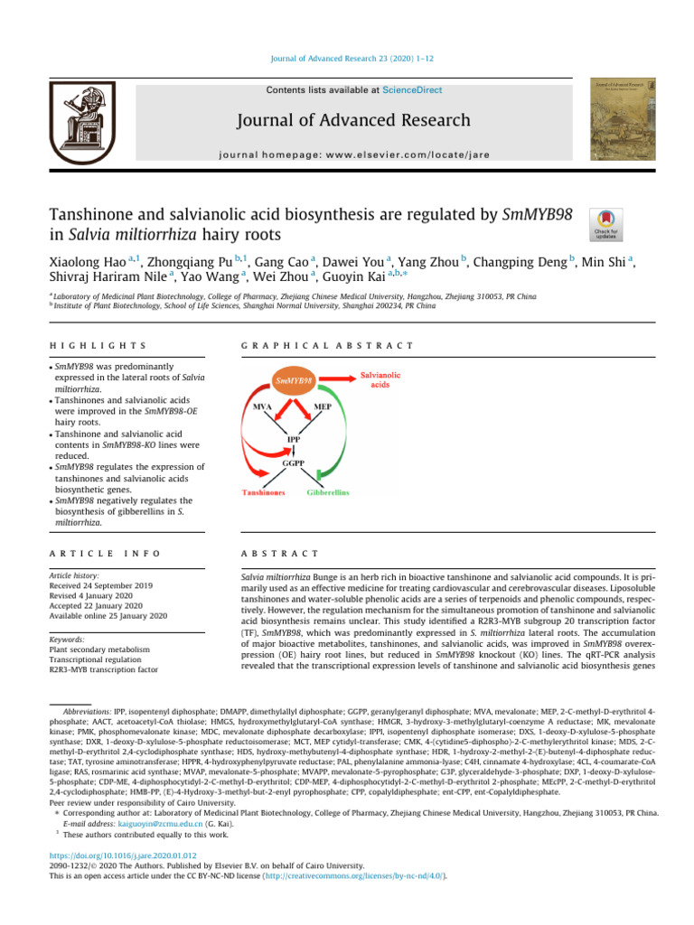 Tanshinone and Salvianolic Acid Biosynthesis Are Regulat | PDF | Gene ...