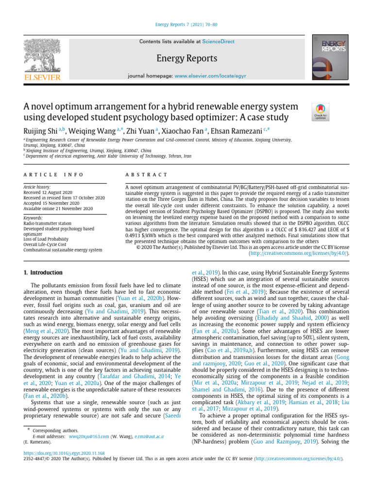 A Novel Optimum Arrangement For A Hybrid Renewable Energy System | PDF ...
