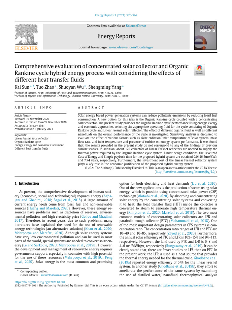 Comprehensive Evaluation of Concentrated Solar Collector and Orga | PDF ...