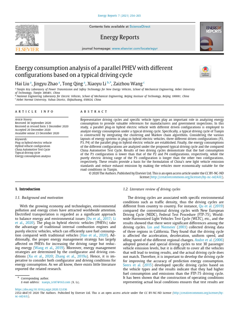 Energy Consumption Analysis of A Parallel PHEV With Different C | PDF ...