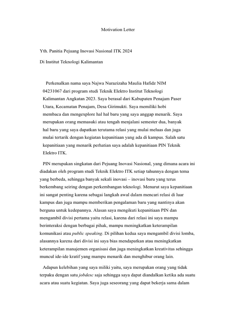 Motivation Letter | PDF