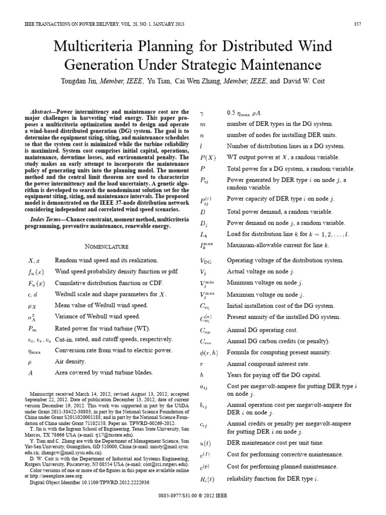 1-Multicriteria Planning for Distributed Wind Gerenation under strategic maintenance | PDF ...