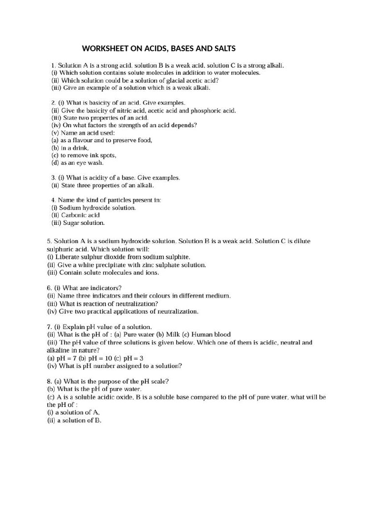 Acids, Bases, and Salts Worksheet | PDF