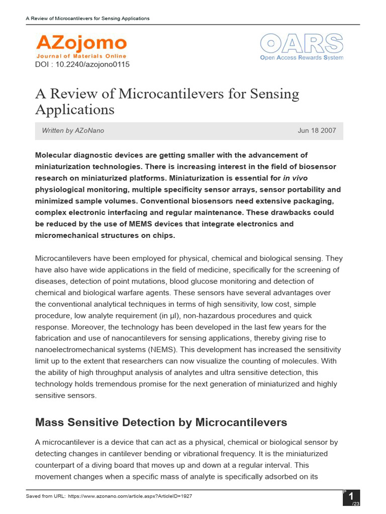 Microcantilevers in Biosensing Applications | PDF | Biosensor | Stress ...