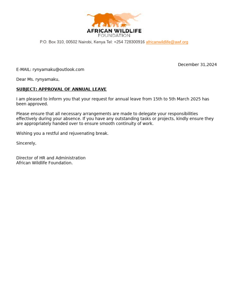 Annual Leave Approval Notification | PDF