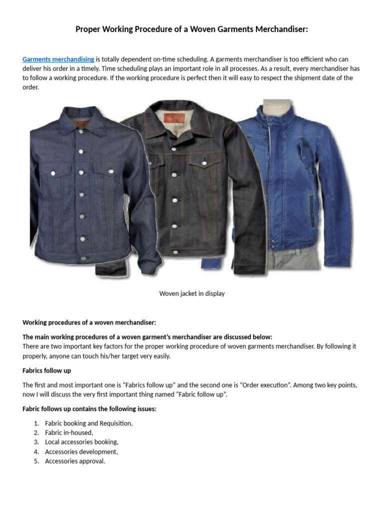 Woven Garments Merchandiser Procedures | PDF | Sewing | Textiles