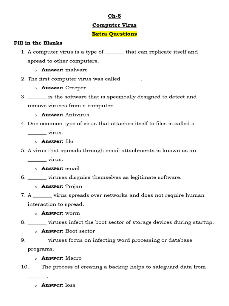 Class 8 Computer Virus Q&A Guide | PDF | Computer Virus | Malware