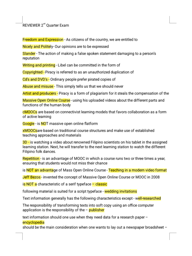 REVIEWER 2nd Quarter Exam | PDF | Digital Audio | Information And Communications Technology