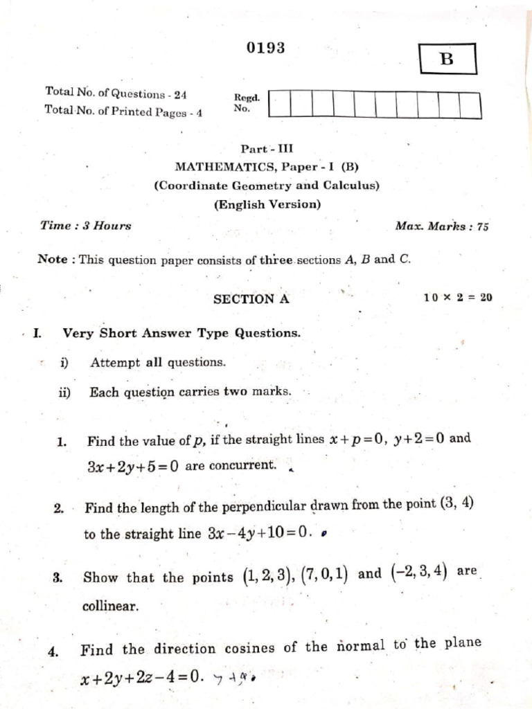 TS Inter 1st Year Maths IB (EM) 2020 Exam Paper | PDF