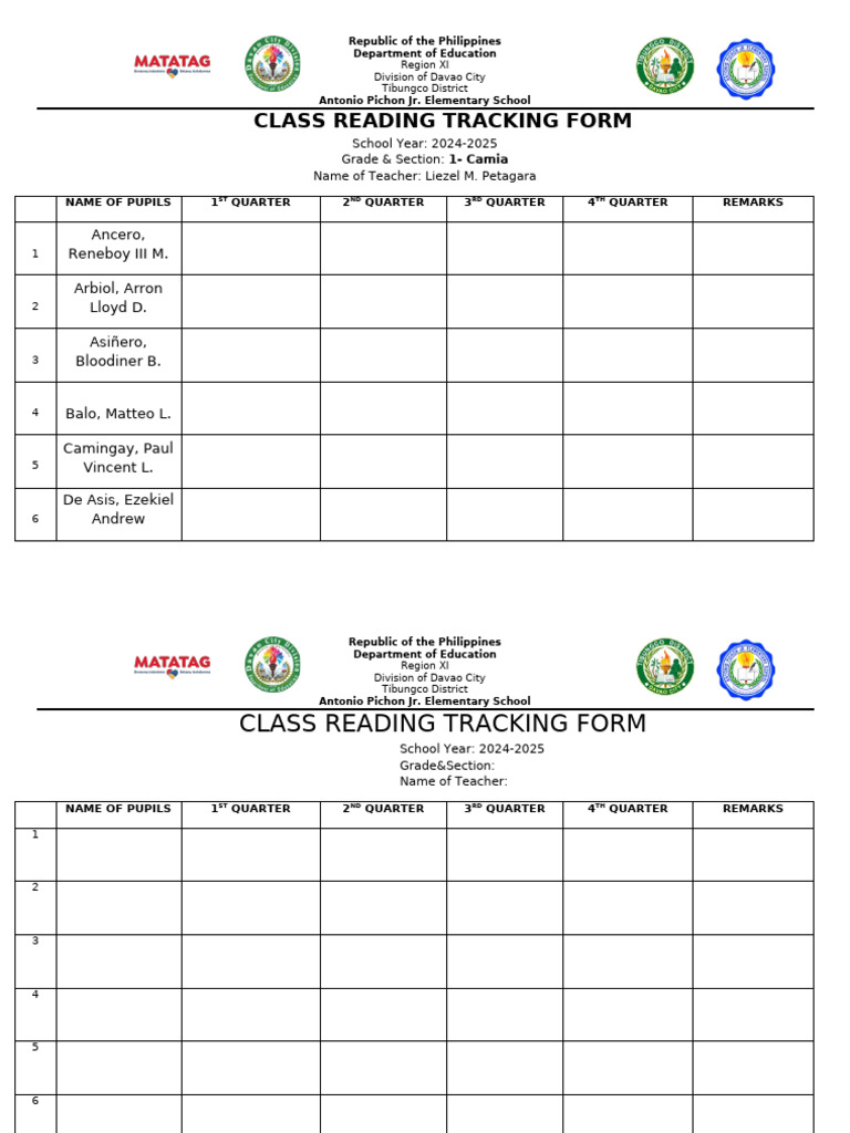 Class Reading Tracking Form | PDF