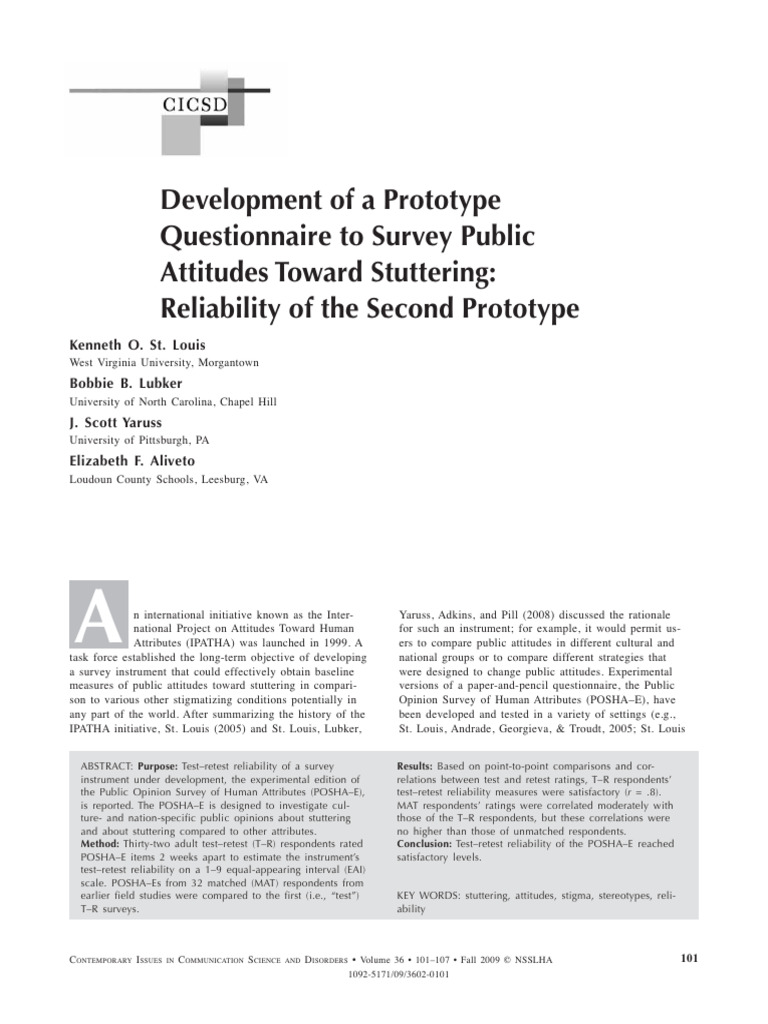 POSHA-E Questionnaire Reliability Study | PDF | Survey Methodology ...