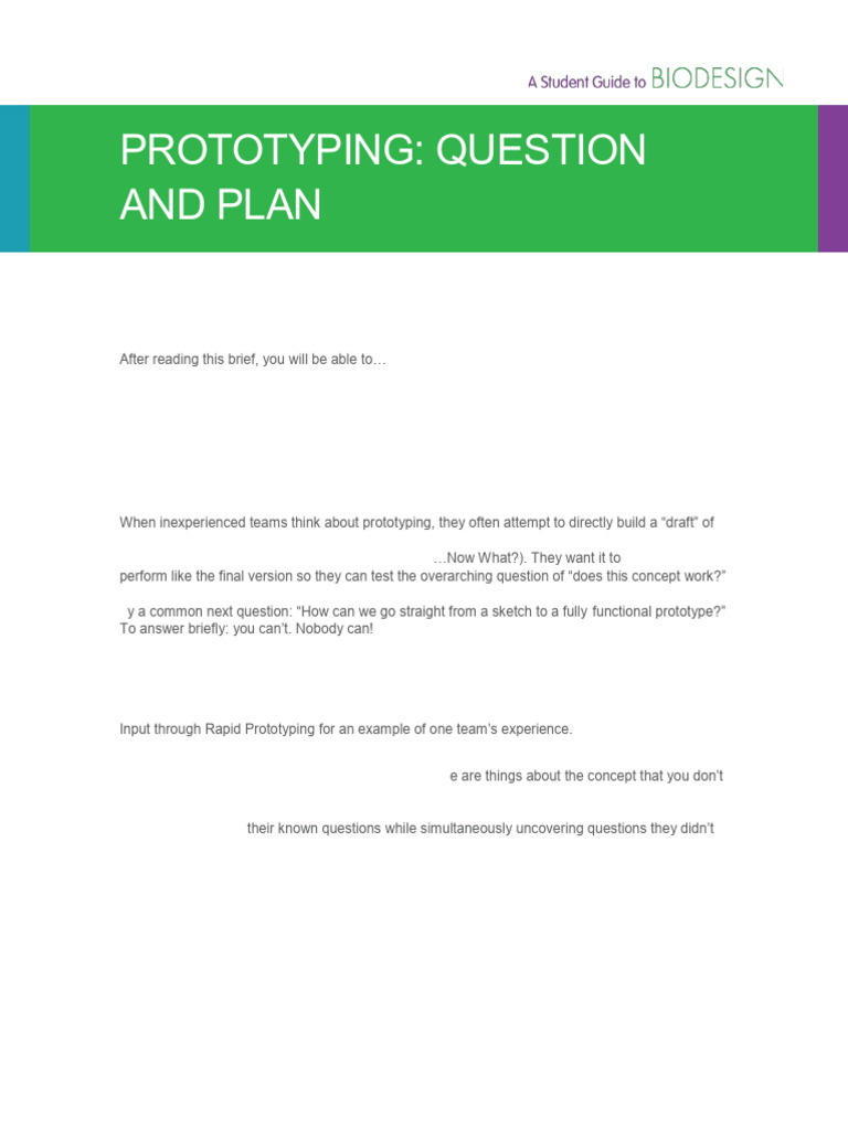 Prototyping-Question_and_Plan_v1 | PDF | Prototype | 3 D Printing