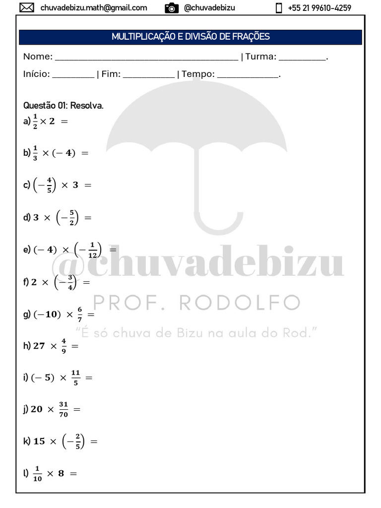 Multiplicação e Divisão de Frações | PDF