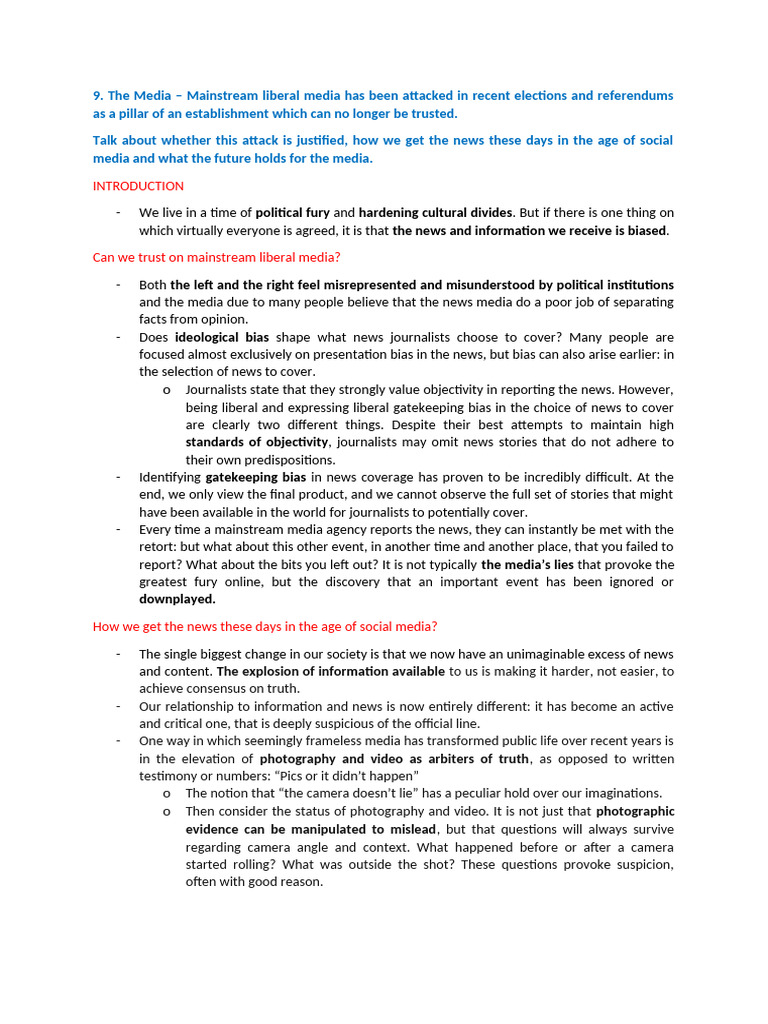 Trust Issues in Mainstream Media | PDF | Media Bias | News