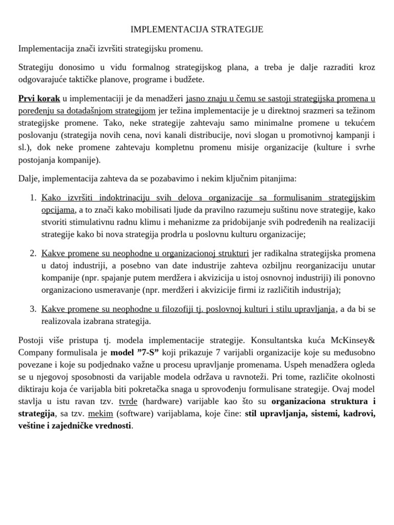 Implementacija Strategije | PDF