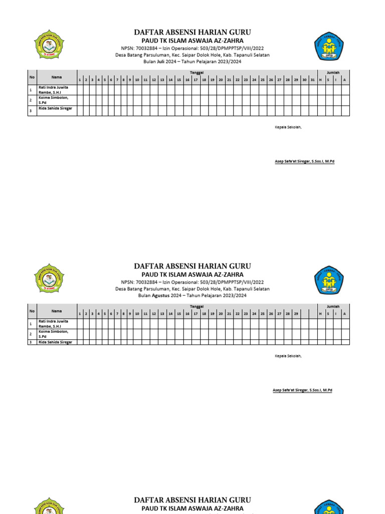 DAFTAR ABSENSI HARIAN GURU - Salin | PDF