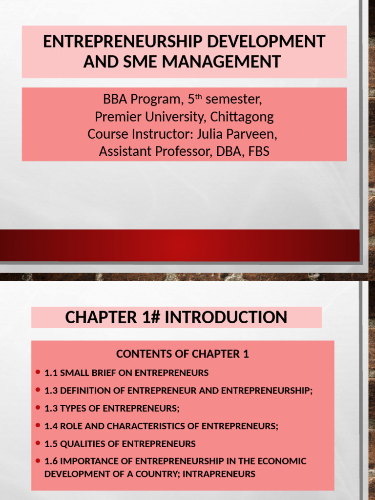 ED Chapter-1-A - Introduction - BBA | PDF | Entrepreneurship | Employment