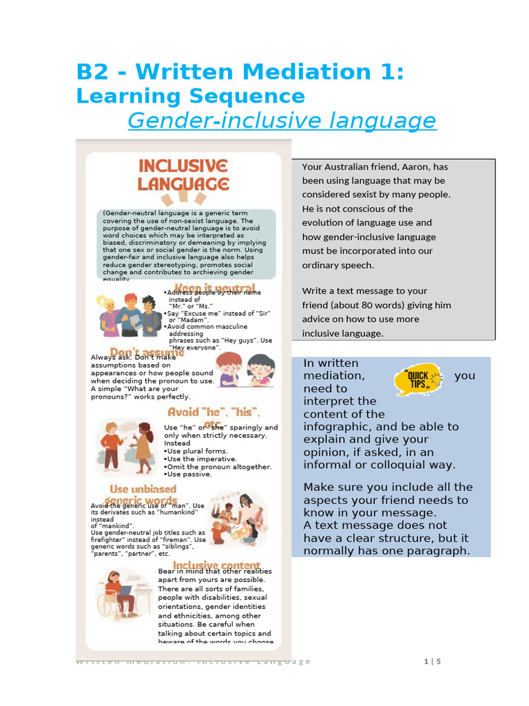 1 2 Gender Inclusive Language WrittenMediation LearningSequence | PDF ...