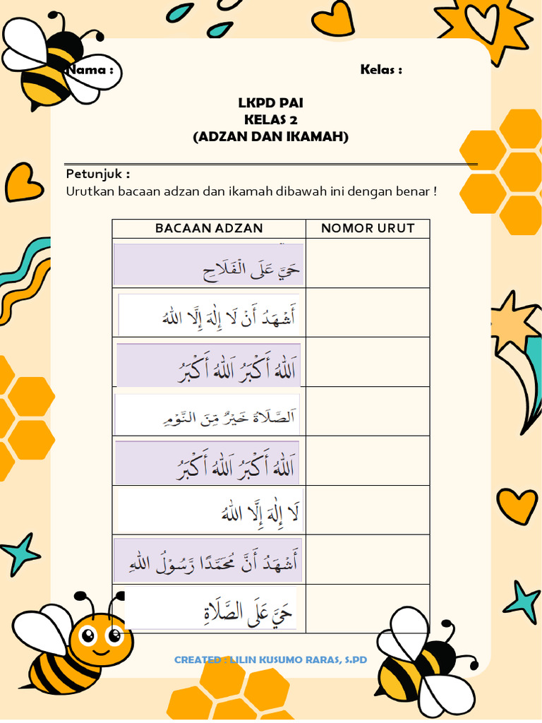 LKPD Kelas 2 - Adzan Dan Ikamah | PDF