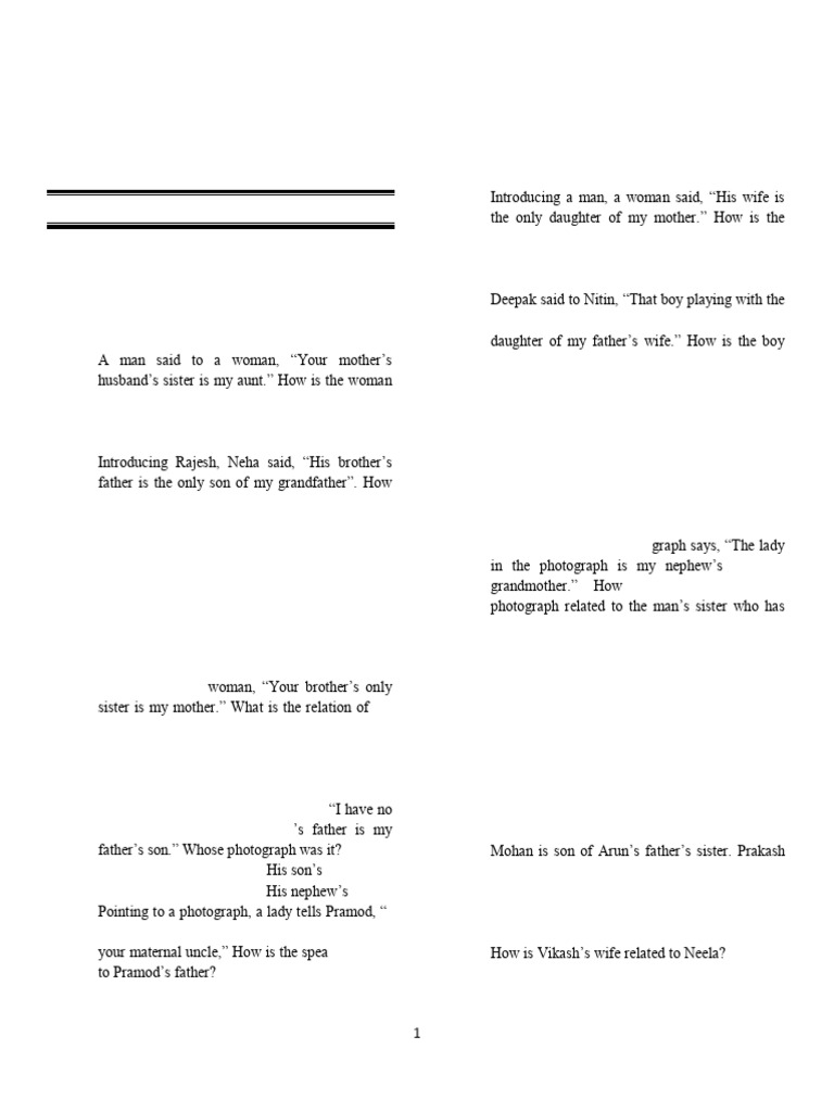 Blood Relation Questions and Answers | PDF | Family | Human Development