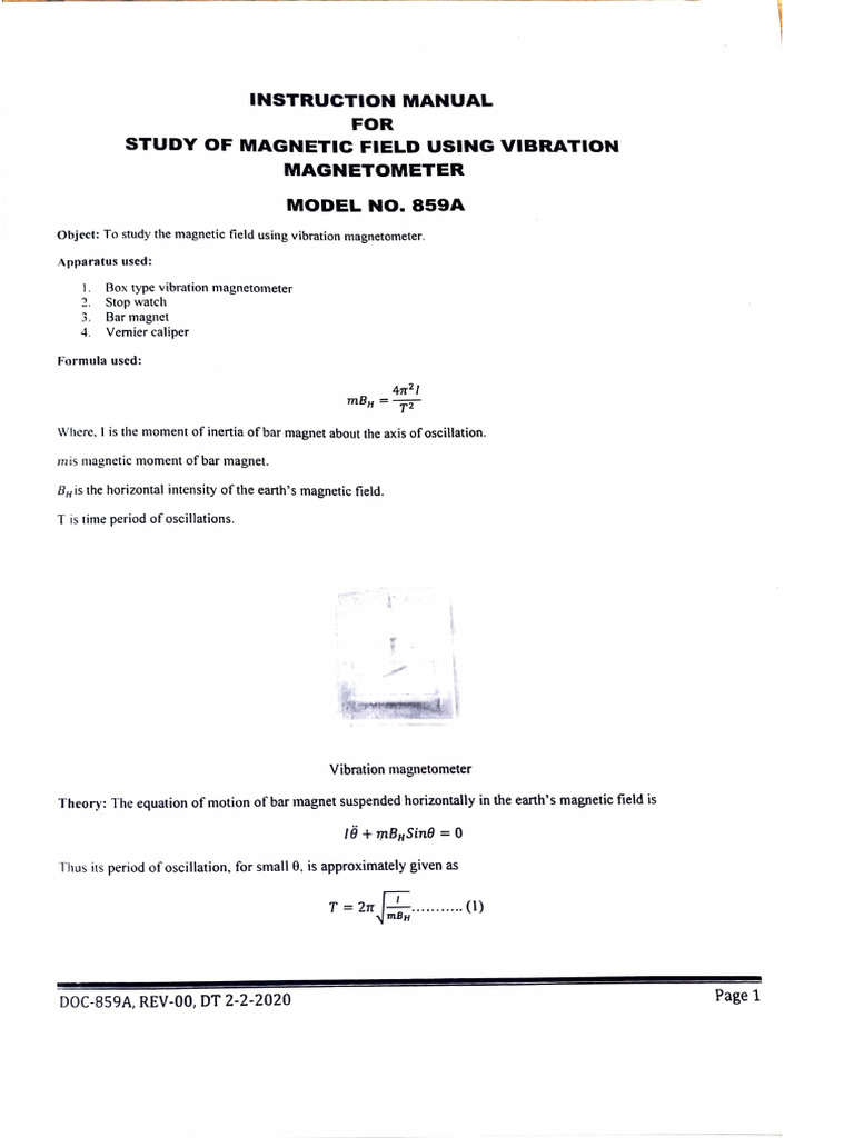 Magnetic Field Study with Vibration Magnetometer | PDF | Oscillation ...