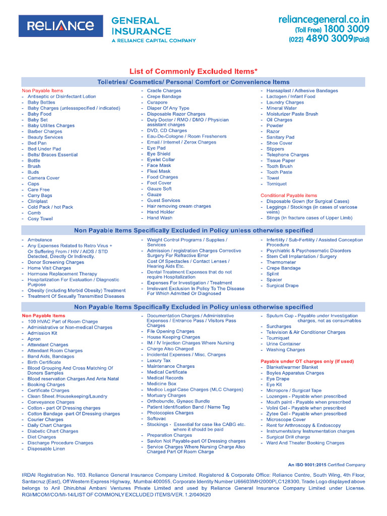 List of Commonly Excluded Items | PDF