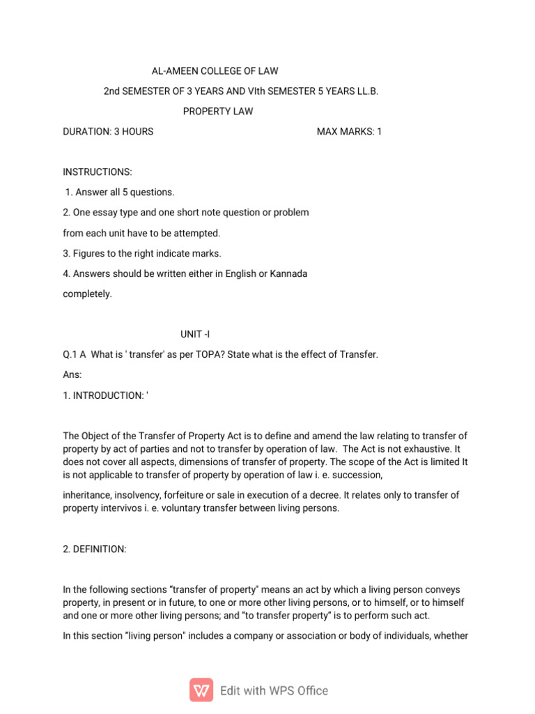 Property Law - Model Paper | PDF | Mortgage Law | Property